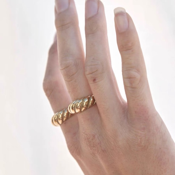 LACCstudios | Jewelry | Gold Croissant Ring Gold Twisted Dome Ring ...